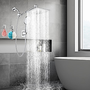 Luxsego 10-Inch Ultra-Thin Stainless Steel Rainfall Showerhead with 3-Way Diverter, Handheld Shower, and Adjustable Extension Arm