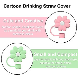 10Pcs Straw Cover Cap for Stanley Cup 40&30 Oz Straw Cap Silicone Straw Tips Cover Cute Cartoon Dustproof Splashproof Drinking Straw Lids Protector (Flower)