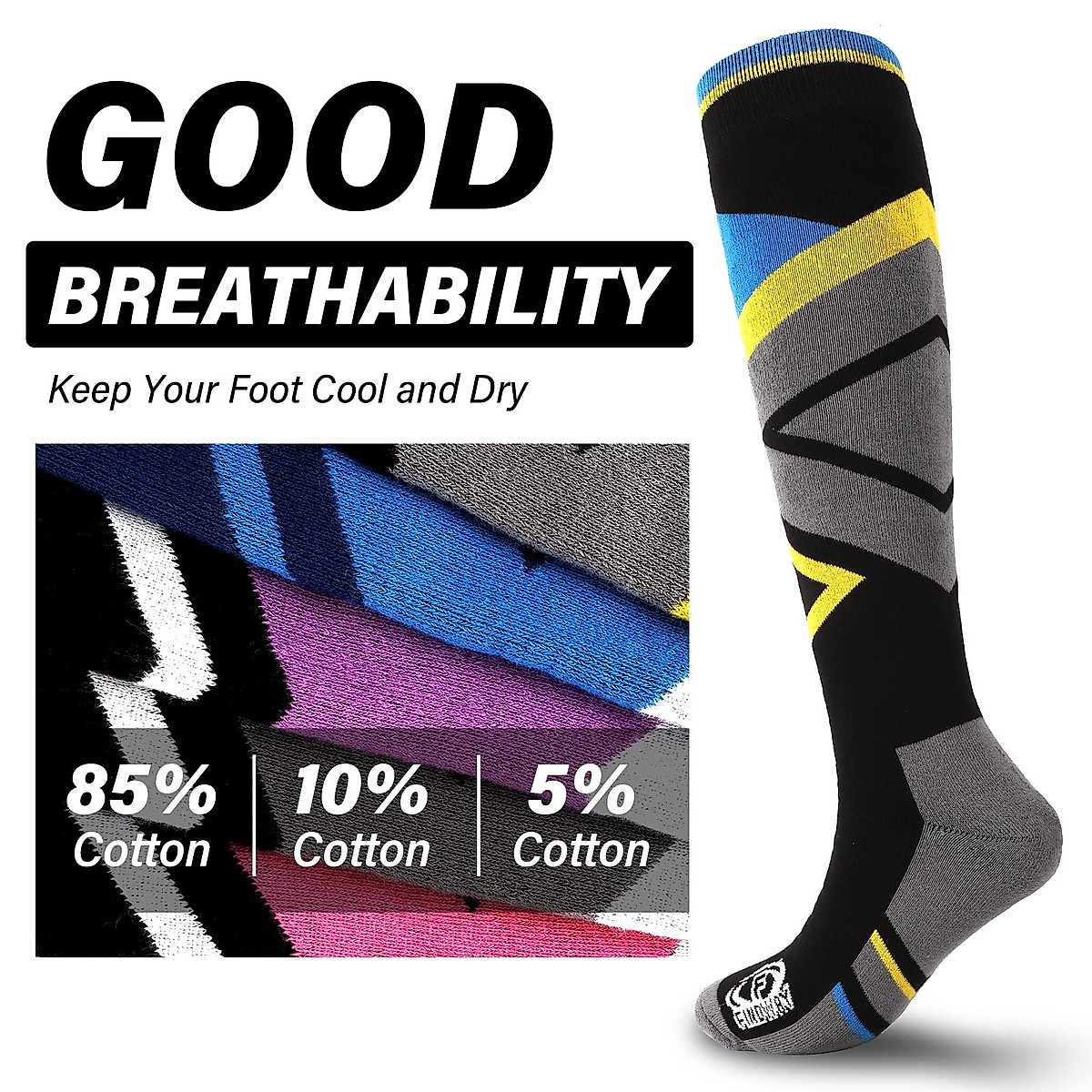 findway Ski Socks,Snowboard Socks for Womens Mens, 2 Pairs Winter Warm Knee-high Hiking Athletic Socks