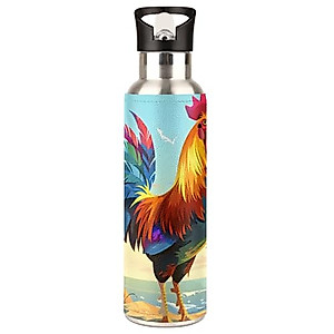 Rooster Animal Water Bottle 20 oz Insulated Thermos With Lid Stainless Steel Bottle Circle Sports Water Bottles Keep Hot Cold Leakproof Vacuum Water Flask