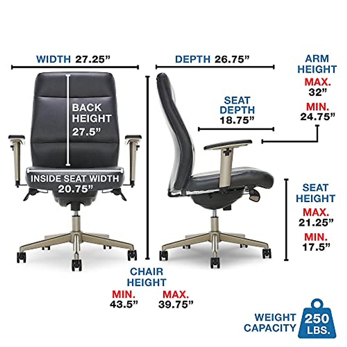 La-Z-Boy Baylor Modern Executive Office Chair, Adjustable Ergonomic Lumbar Support, Black