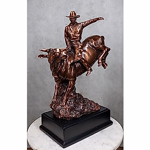 Ebros Large Rustic Western Rodeo Bull Rider Cowboy On Bucking Bull Statue in Electroplated Sepia Bronze Finish Old World Wild West Cattle Bull Riding Cowboys Accent Figurine