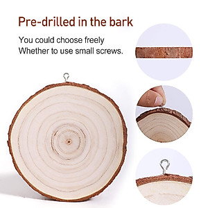 Natural Wood Slices 20Pcs 3.1-3.5 in Unfinished Wood Kit with Screw Eye Rings, Complete Wood Coaster, Wooden Circles for Crafts Wood Christmas Ornaments