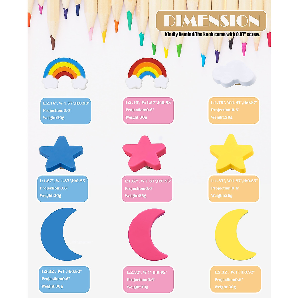 Stargallery 6 Pieces Cute Cartoon Shape Knobs for Furniture Soft Rubber Knobs for Cabinet Drawer Dresser Closets Organizer Desk Box Bookcase (Red, Rainbow)