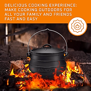 Bruntmor Pre-Seasoned Cast Iron Cauldron | African Potjie Pot with Lid | 3 Legs for Even Heat Distribution - Premium Camping Dutch oven Cookware for over-the-fire Cooking - 8 Quarts (Large)