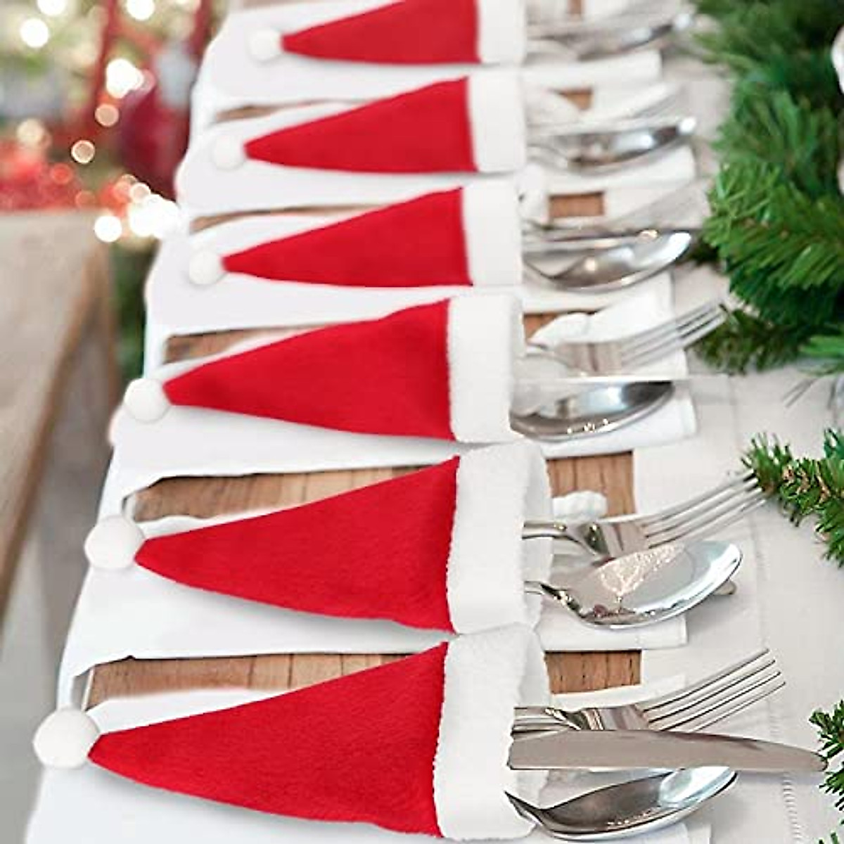Christmas Home Decoration Tableware Bag Holder Christmas Hat Fork Knife Cutlery Bag Merry Christmas Decoration Ornament