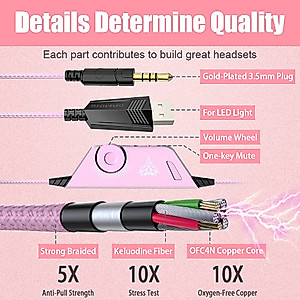 BENGOO G9000 Professional Gaming Headset for PS4, PC, Xbox One Controller, Noise Cancelling Over Ear Headphones with Mic, LED Light, Bass Surround, Soft Memory Earmuffs for Laptop Nintendo - Pink