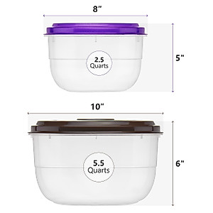 DecorRack Food Storage Container Set, 2.5 Quarts and 5.5 Quarts, BPA Free- Plastic, Food Grade Safe, Heavy Duty Dry Storage Containers, Round Large Food Container Bowl with Airtight Lid (2 Pack)