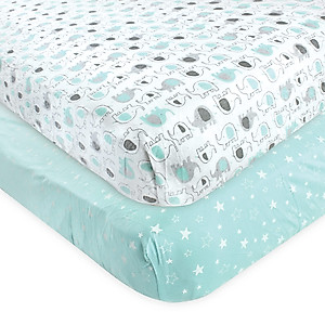 Luvable Friends Unisex Baby Fitted Crib Sheet, Boy Basic Elephant, One Size