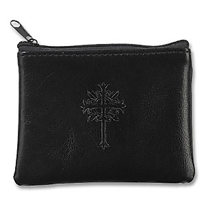 Fleur De Lis Cross on Genuine Leather Rosary Case with Zipper Closure, Black by Christian Brands
