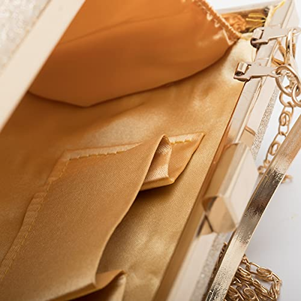 Women Elegant Clutch Purses Vegan Leather Crossbody Evening Bags with Chain Strap for Date Night Out Wedding Party Prom, Champagne