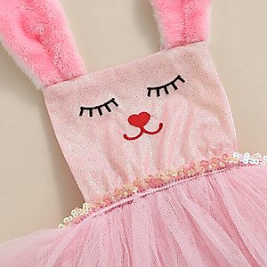 Toddler Baby Girl Romper Infant Girl Easter Sequins Tutu Dress Bunny Ear Jumpsuit Playsuit One Piece Outfit (Pink, 18-24M)