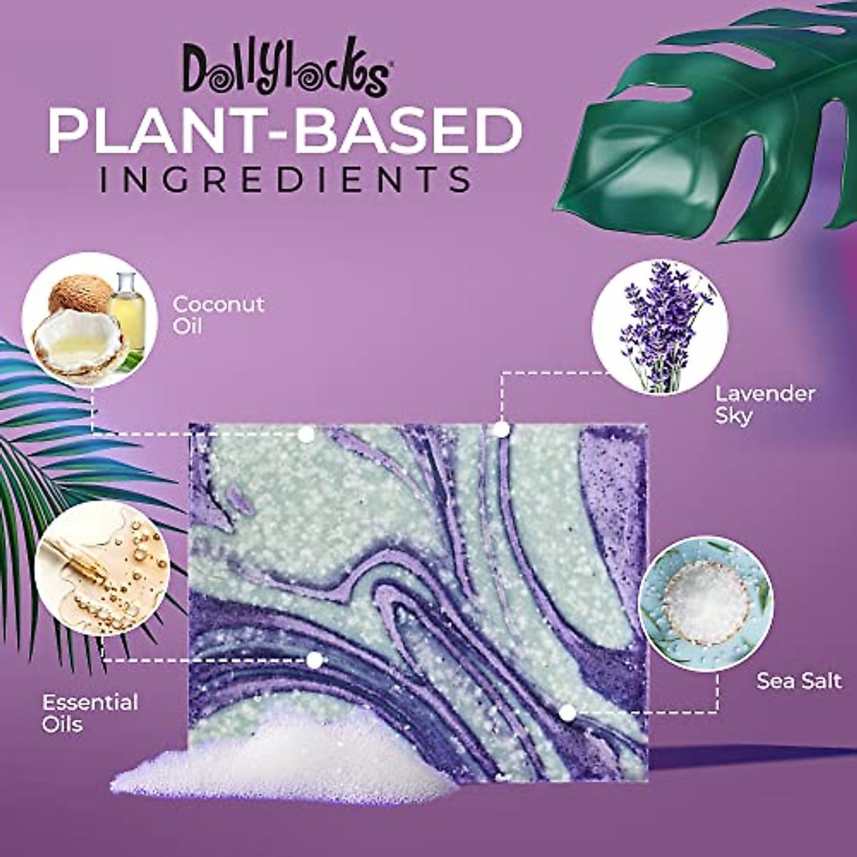 Dollylocks Organic Shampoo Bar for Dreadlocks, Vegan Shampoo with Coconut Oil, Essential Oils, Sea Salt, Plant-Based Shampoo Bars for Hair, Residue Free and Cruelty Free - (4.5oz) Lavender Sky