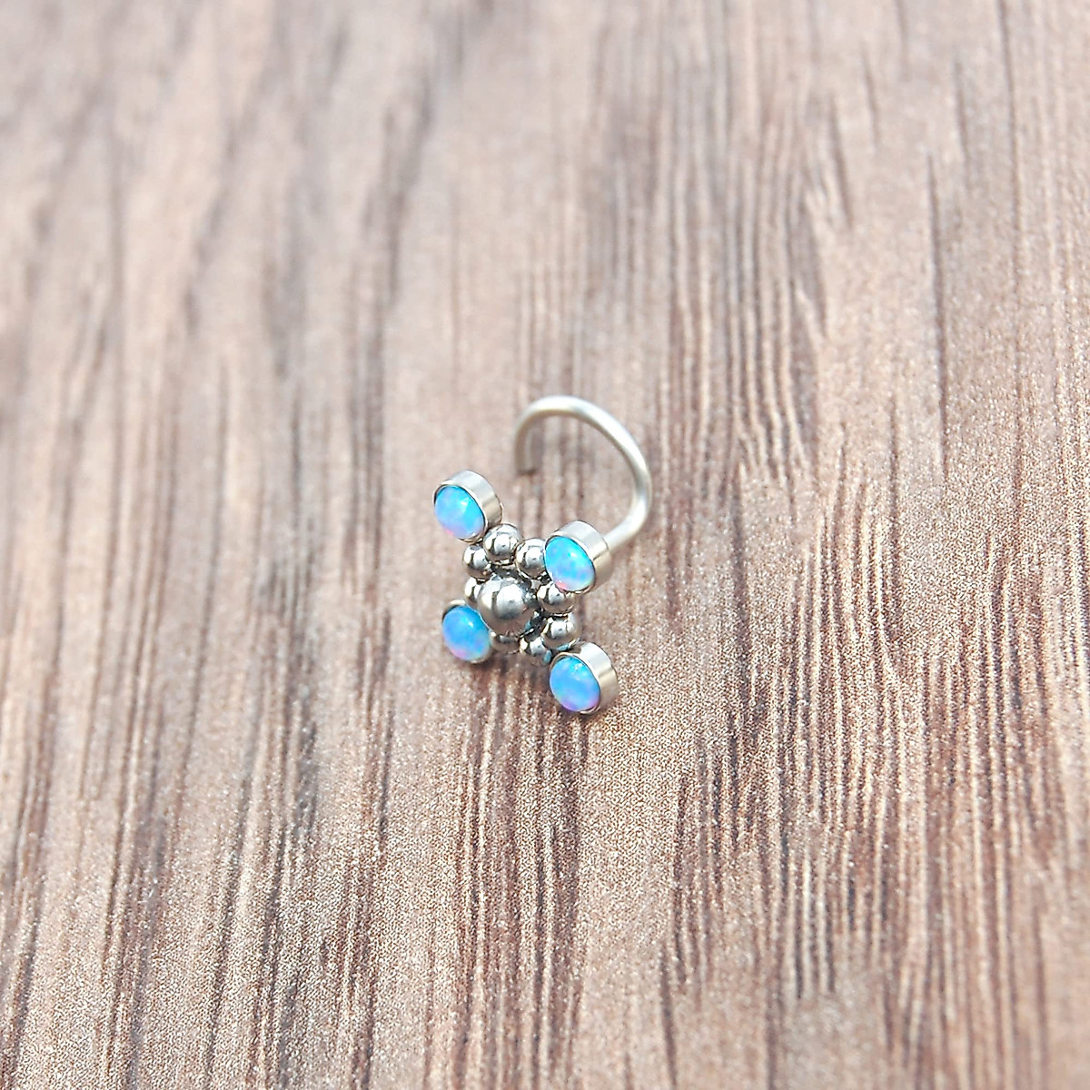 Titanium Nostril Ring Opal - Nose Stud Screw 20g - Nose Ring 18g - Nose Pin - Nose Bone Stud 22g - Nose Earring 16g (Gauge Size: 18g; Style: Left Screw)