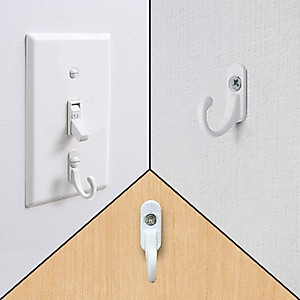 Chanvoo Light Switch Plate Hooks, 3 Pack Tiny Wall Mounted Hooks for Hanging Coat, Scarf, Bag, Towel, Key, Hat, Robe with Screws (White)