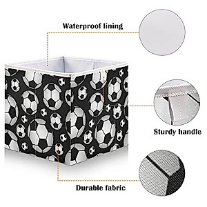 Ollabaky Closet Storage Bin Cute Soccer Balls Fabric Storage Cube Collapsible Waterproof Basket Box Toy Bin Clothes Organizer for Shelves Drawers, S