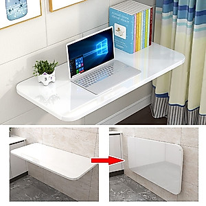 Laundry Folding Table, Wood Wall Mounted Table, Bracket Heavy Duty Stable Sturdy Wall Table, Floating Folding Table, Sturdy Hanging Table for Apartment, Study, Bedroom Kitchen Room Restaurant ( Color