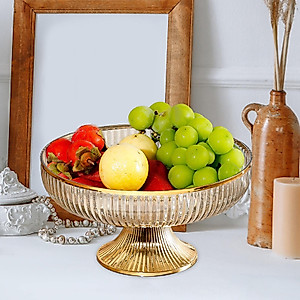 Leefasy Fruit Basket Large Kitchen Bowls Serving Bowl Kitchen Countertop Durable Decorative Pedestal Bowl Decor Pedestal Fruit Bowl for Table Decor, Amber Aureate Edge
