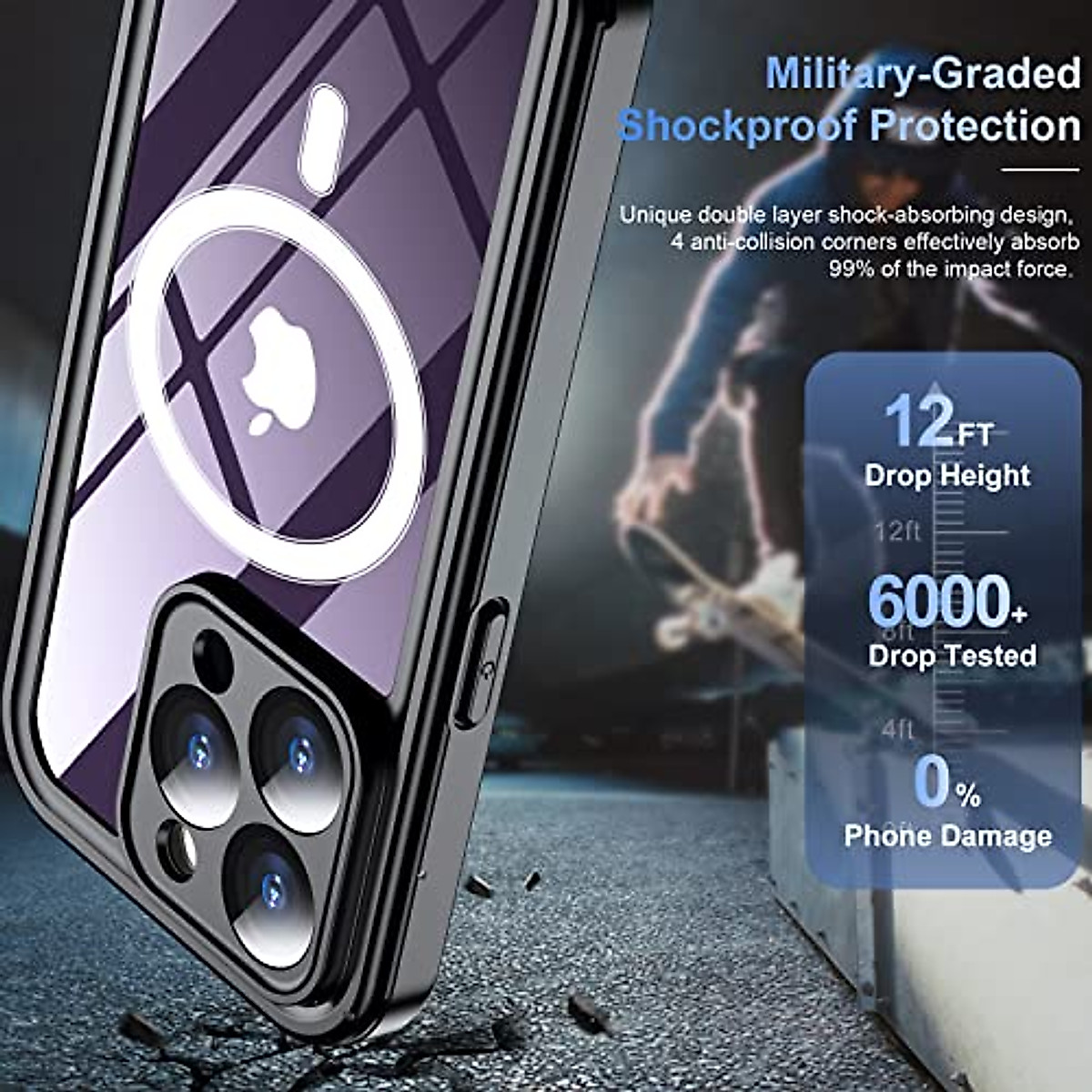 Temdan [Real 360 Magnetic for iPhone 14 Pro Max Case Waterproof,[Compatible with MagSafe] Built-in Glass Camera Lens & Screen Protection [Military Dropproof] Shockproof [IP68 Underwater] Phone Case