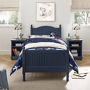 MUSEHOMEINC Wooden Twin Bed Frame with Headboard & Footboard Designed with Classic Ball finials, Beadboard Paneling and Lathe-Turned feet，No Box Spring Needed (Blue)