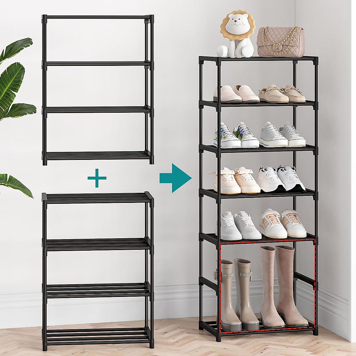 Autonomier 4 Tier Small Shoe Rack, Narrow Stackable Shoe Shelf for Kids Toddler Adult, Lightweight Shoe Rack Stand for Closet Dorm Storage Organizer, Front Door Entrance, Entryway