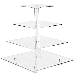 YestBuy 4 Tier Cupcake Stand, Acrylic Cupcake Tower Stand, Premium Cupcake Holder, Clear Cupcake Display for 52 Cupcakes, Display for Pastry Wedding Birthday Party (4 Tier Square with Base)