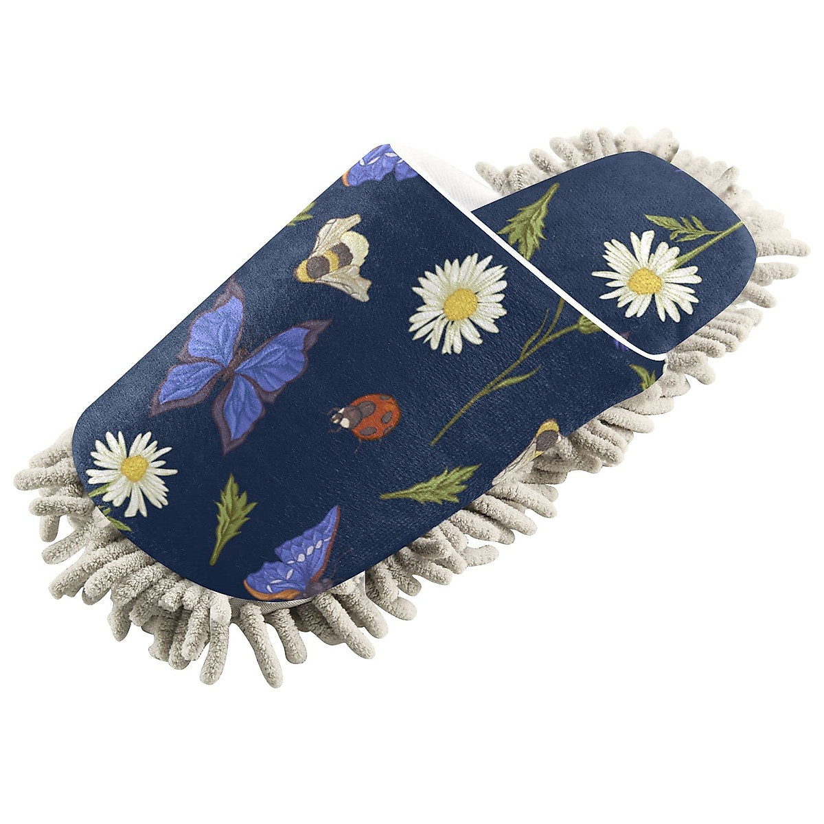 Daisies Bee Butterflies Mop Slippers Shoes Cover for Floor Cleaning Washable Hair Dirty Dust Cleaners Microfiber Mop Socks for House Kitchen Office