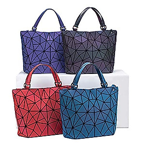 Women Handbags Geometric Luminous Bag PU Leather Shard Lattice Holographic Purse Ladies Shoulder Bag (3136M RED)
