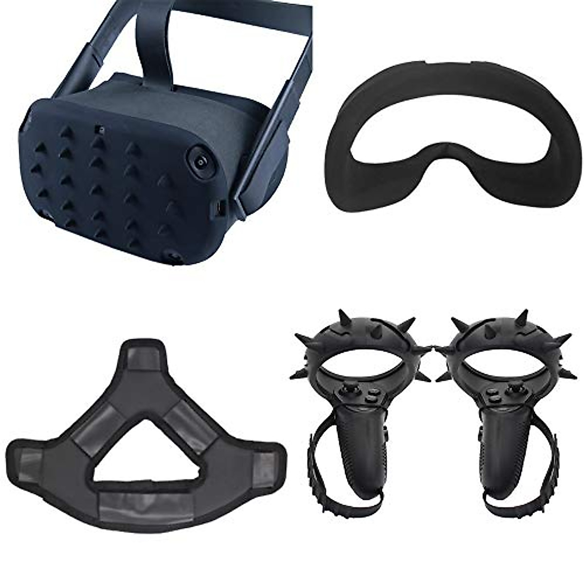 Eyglo Head Strap Pad & Face Cover & Protective Cover & Controller Grip Cover Strap for Oculus Quest VR Accessories Sweatproof Anti-Drop Comfort Set (Red) (Black)