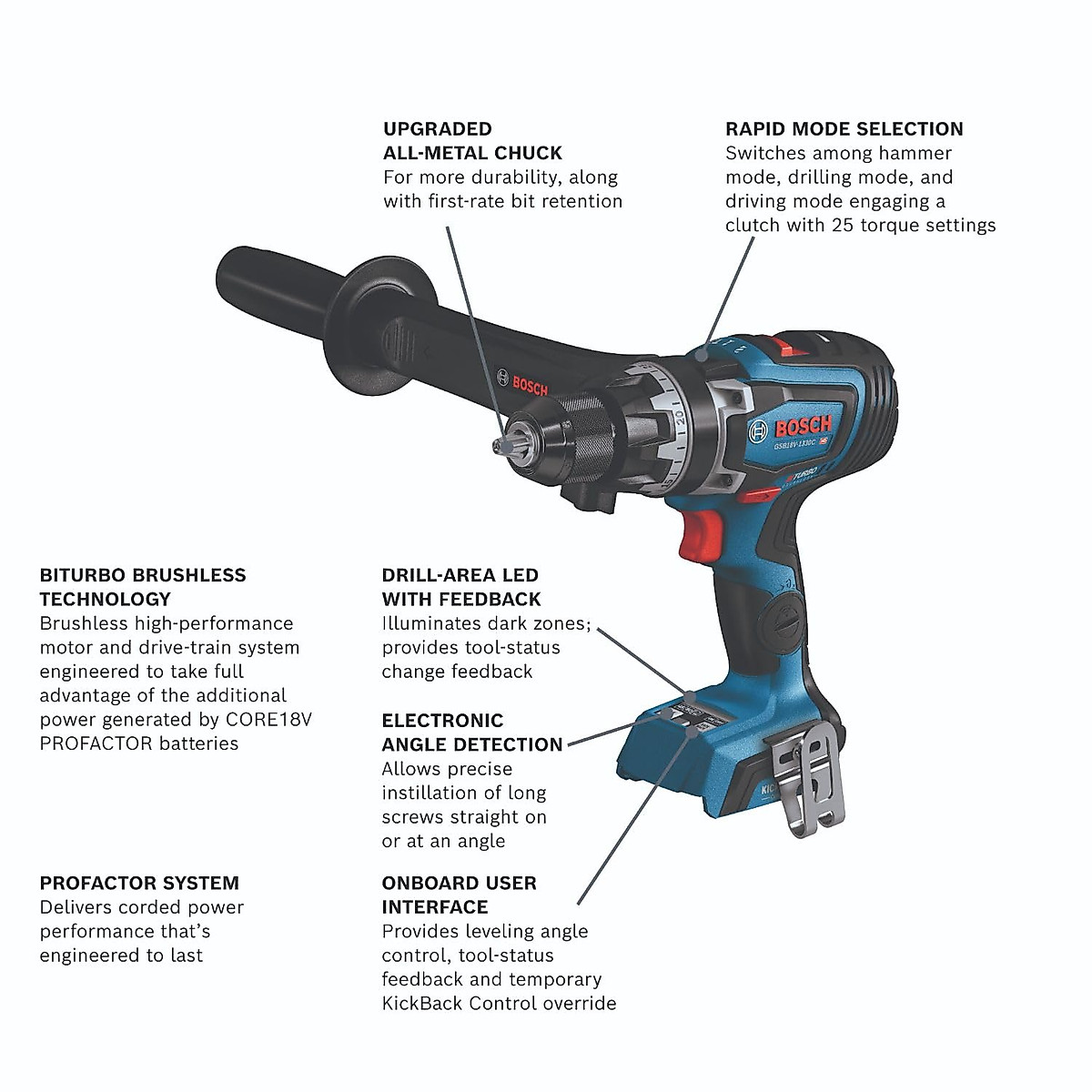 BOSCH GSB18V-1330CN PROFACTOR™ 18V Connected-Ready 1/2 In. Hammer Drill/Driver (Bare Tool)