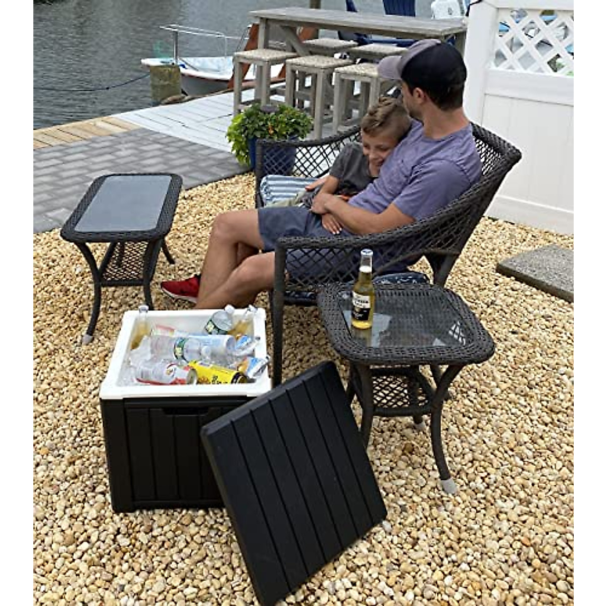 Ice Cooler/Storage Deck Box, and seat, Outdoor Ice Chest is Great to Use for Pool Accessories, Hot Tub Towel Holder, Toys, Gardening Tools, Sports Equipment, UV Resistant Resin,