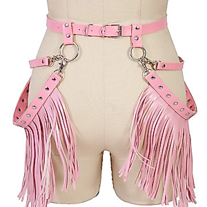 BYDHSS Woman Body Harness Adjustable Dance Clothing Accessories Leg Waist Tassel Gothic Punk Belt (Pink)