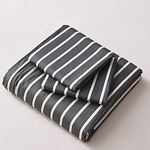 JELLYMONI 100% Natural Cotton 3pcs Striped Duvet Cover Sets, Dark Grey Duvet Cover with White Stripes Pattern Printed Comforter Cover, with Zipper Closure & Corner Ties(King Size)