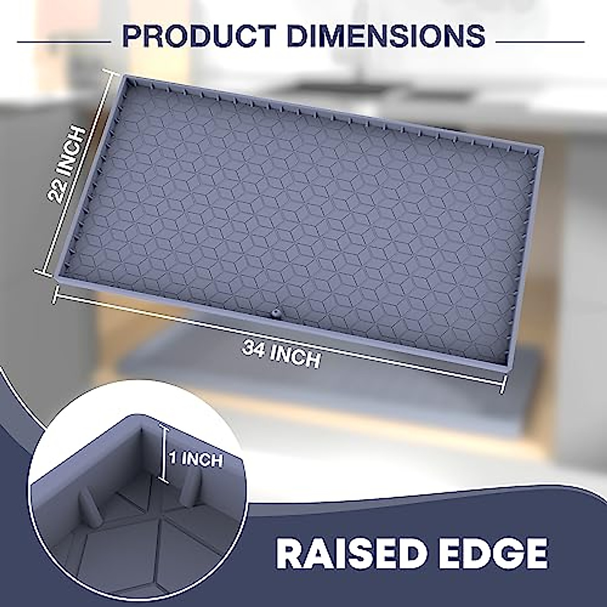 Under Sink Mat, 34" x 22" Sink Cabinet Protector, Waterproof & Flexible Silicone Under Sink Liner Drip Tray with Unique Drain Hole for Kitchen Bathroom, Hold 3.3 Gallons Liquid