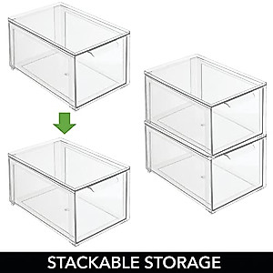 mDesign Plastic Stackable Bathroom Storage Organizer Bin with Pull Out Drawer for Cabinet, Vanity, Shelf, Cupboard, Cabinet, or Closet Organization - Lumiere Collection - 8 Pack - Clear