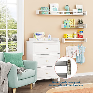 Forbena 24 Inch Wall Bookshelf for Kids Bedroom Set of 4, White Floating Nursery Book Shelves for Baby Toddler Children Girls Boys Room Decor, Large Wood Wall Mount Bookshelves and Toy Storage