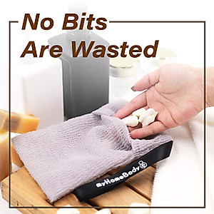 myHomeBody Soap Pocket Exfoliating Soap Saver Pouch, Body Scrubber Sponge, Exfoliator for Bath or Shower, for Large Bar Soap or Leftover Bits, White Smoke, 2 Pack + 2 Soap Lifting Pads