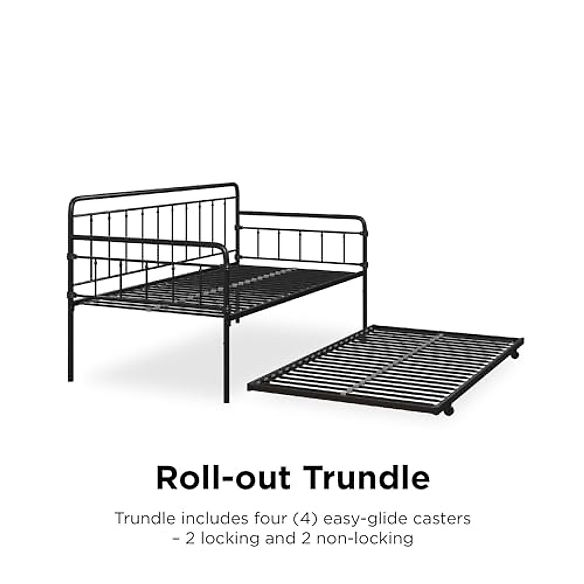 DHP Winston Metal Daybed and Roll Out Trundle, Sturdy Metal Frame, Multifunctional Piece, Black - Twin