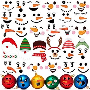 58 Pieces Snowman Decals PVC Face Stickers Christmas Wall Decor Stickers Glass Blocks Holiday Decals Snowman Hats Stickers Cute Snowman Face Decals for Home Wall Door Refrigerator Party Decoration
