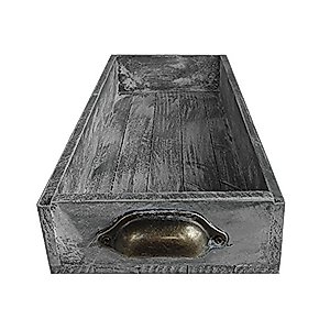 IGC Antique Bronze Metal Handle Wood Display/Serving Tray - 24" x 12" - Grey/White Wash Distressed - Handmade Decorative Distressed Vintage Wooden Rustic Ottoman Cottage Serving Tray