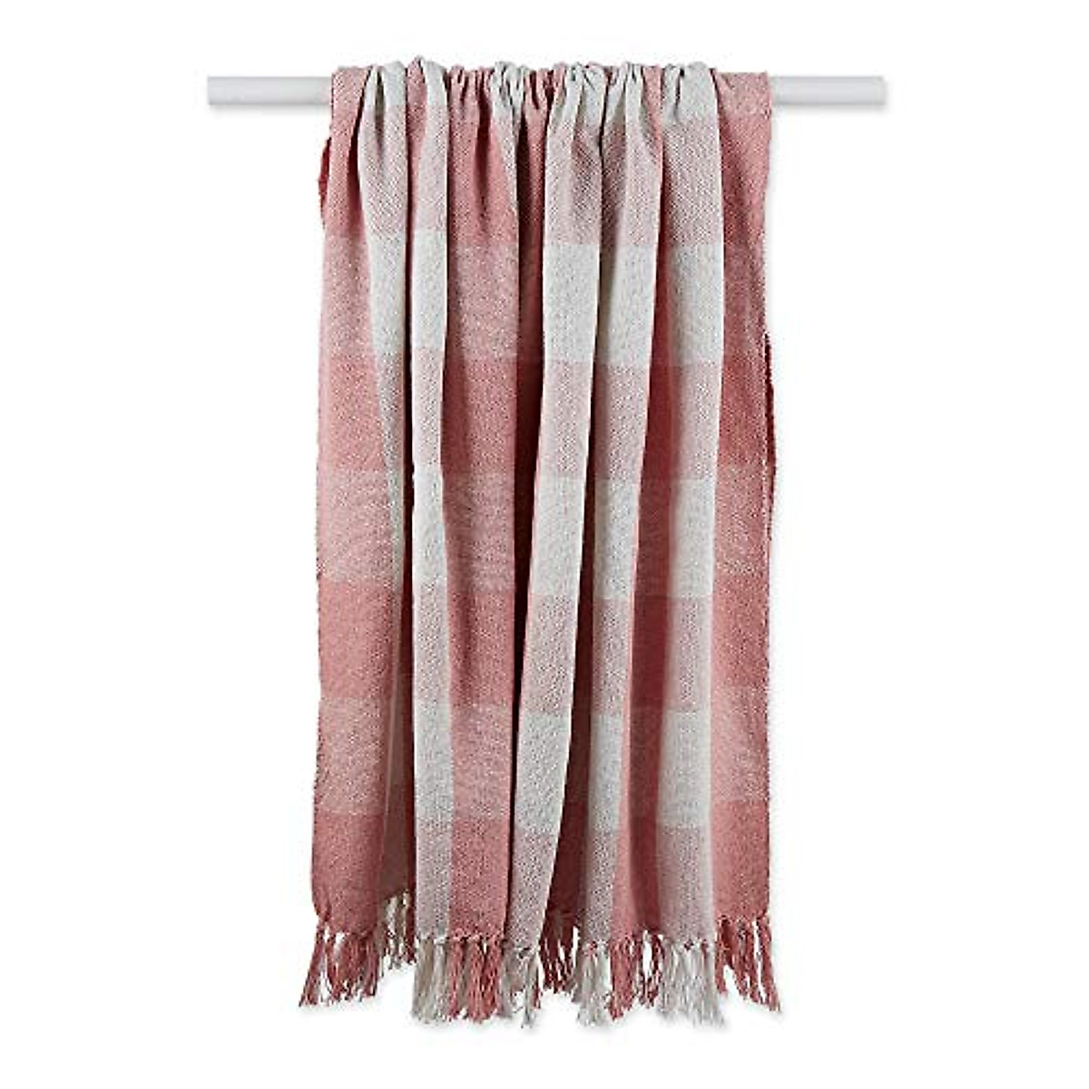 DII Buffalo Check Collection Rustic Farmhouse Throw Blanket with Tassles, 50x60, Pink/White