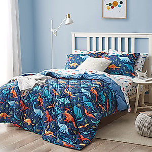 UMCHORD Kids Twin Bedding Comforter Set for Boys, 5 Pieces Soft Lightweight Dinosaur Bedding Twin Set with Sheets, Bed in a Bag, Durable Boys Twin Comforter Set