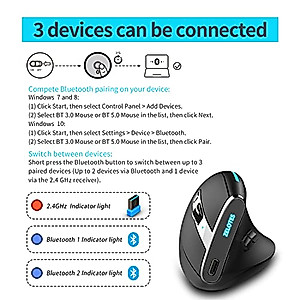 Wireless Bluetooth Ergonomic Vertical Mouse Programmable Custom Buttons Onboard Memory USB Computer Mouse for Office Gaming Right Hand PC Mouse