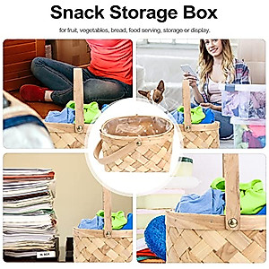 MAGICLULU Little Red Riding Hood Basket 1pc Natural Woven Wood Storage Basket with Handle Handwoven Bamboo Carrying Basket Wooden Woven Storage Basket for Home Storage (Medium) Storage Container