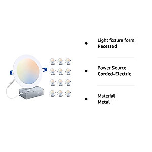 CLOUDY BAY 6 inch 3000K/ 4000K/ 5000K Three Color Temperature Selectable, Dimmable 15W CRI 90+, Ultra Thin LED Recessed Light with Junction Box, IC Rated, Air Tight, ETL/JA8, White, 12 Pack