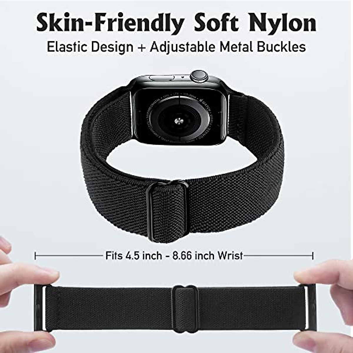 Arae Stretchy Watch Band Compatible for Apple Watch Band 41mm 40mm 38mm Comfortable Adjustable Sport Band for iWatch Series 8 7 6 5 4 SE 3 2 1 Women Men - Black