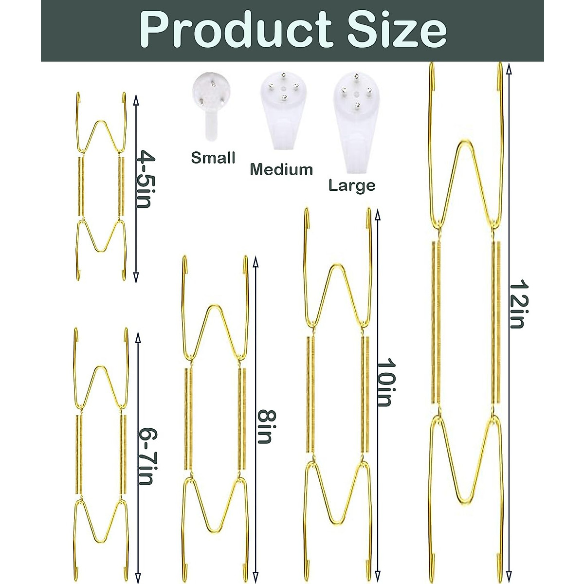 UVAPEK 10 Pack Plate Hangers for Wall, 4 Inch Heavy Duty Stainless Steel Decorative Invisible Wire Wall Plate Hangers with 10Pack Wall Hooks,Compatible 4 to 5 Inch for Antique Plates and Arts, Gold