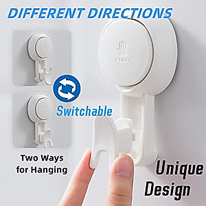 VELMADE Shower Suction Cup Hooks 4 Pack, Heavy Duty Towel Hanger for Shower, Wall Mounted Strong Hanging Suction Cup Hooks No Drilling, Removable Suction Cup Hooks Waterproof, White