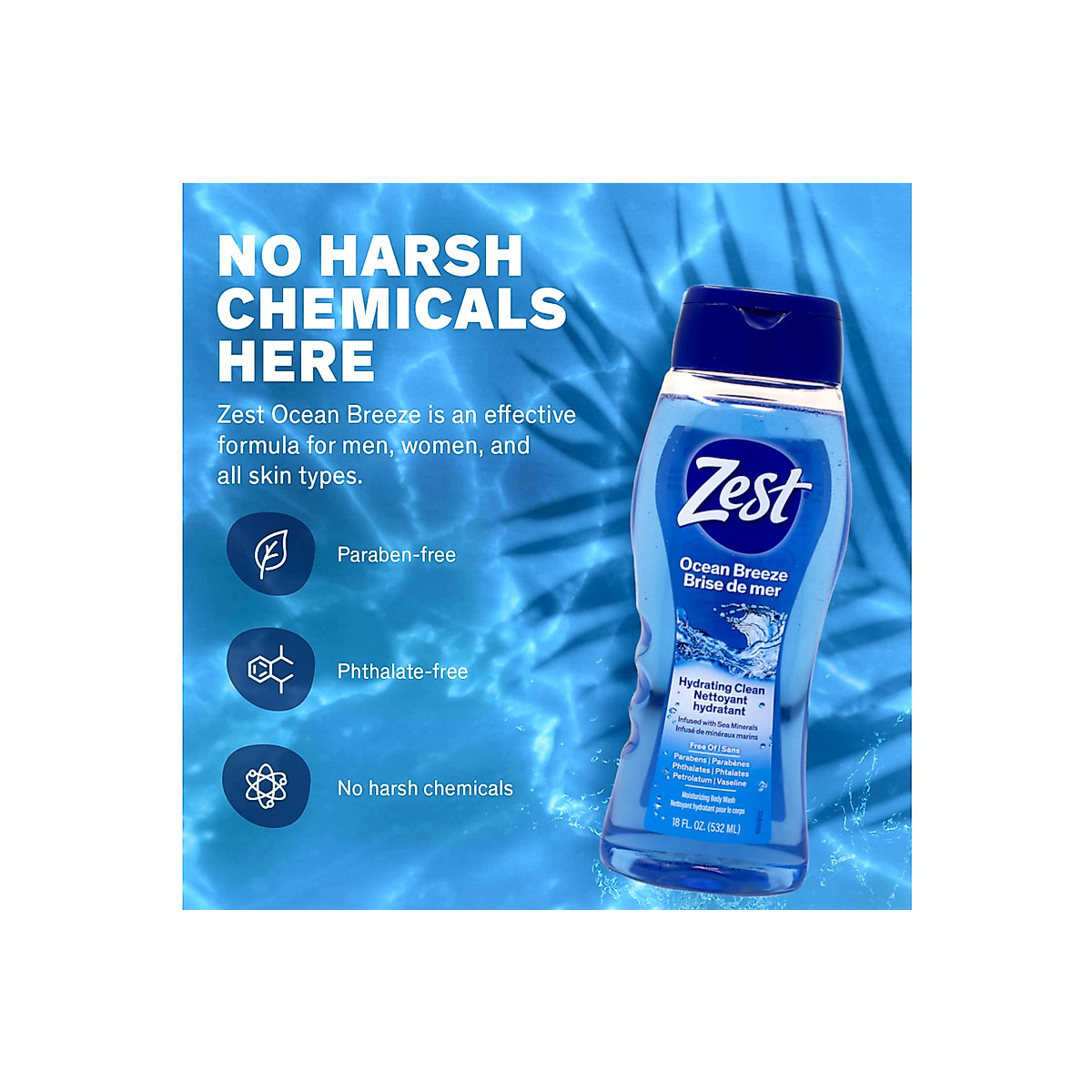 Zest Ocean Breeze Body Wash - Enriched with Sea Minerals - Rich Lathering Cleansing Body Wash Leaves Your Skin Feeling Smooth and Moisturized With an Invigorating Scent, 18 Fl Oz (Pack of 6)
