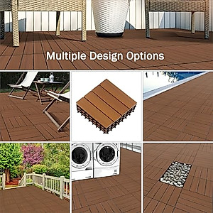 Interlocking Deck Tiles - 6-Pack 11.6-in Wood Plastic Composite All-Weather Outdoor Flooring Balcony Poolside or Patio by Pure Garden (Brown)